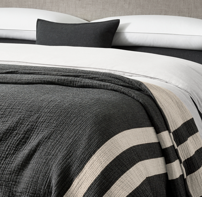 Wide-Stripe Reversible Cotton-Wool Throw
