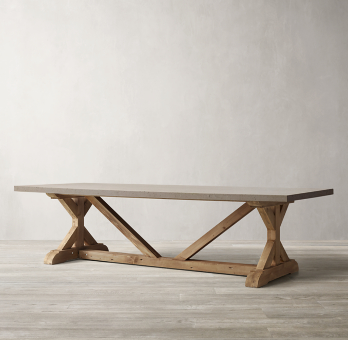 Salvaged Wood & Concrete X-Base Rectangular Dining Table
