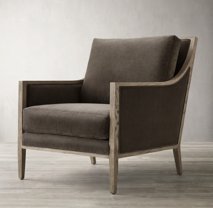 French Contemporary Slope Arm Low Back Chair