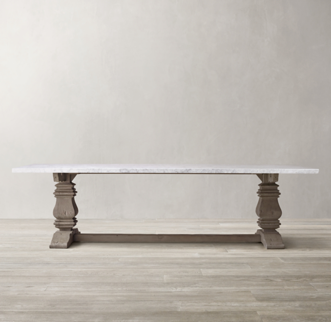 Salvaged Wood & Marble Trestle Rectangular Dining Table