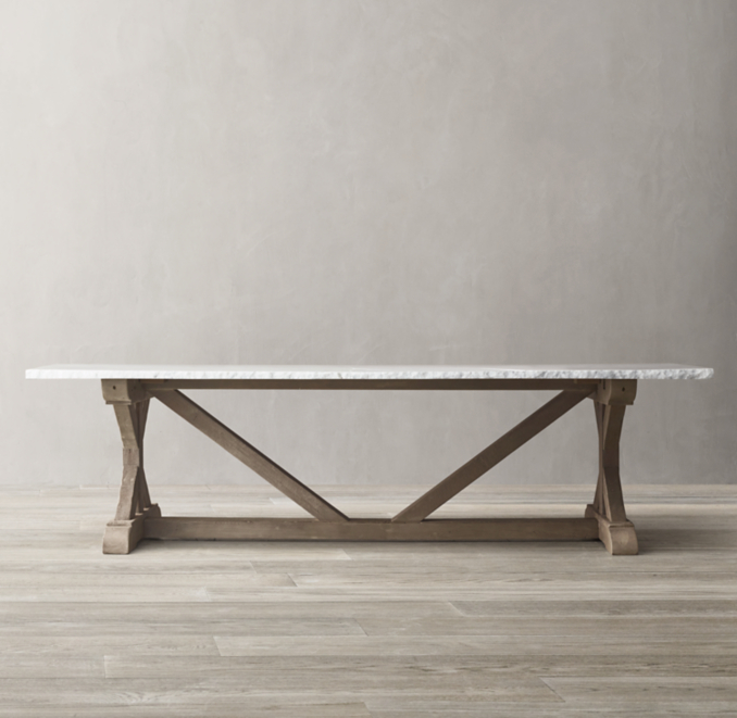 Salvaged Wood & Marble X-Base Rectangular Dining Table