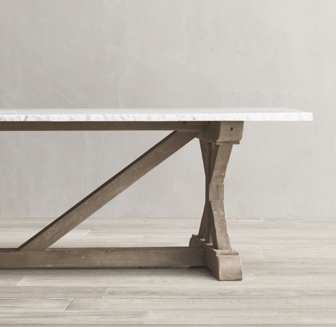 Salvaged Wood & Marble X-Base Rectangular Dining Table | RH