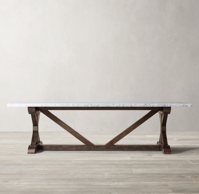 Salvaged Wood & Marble X-Base Rectangular Dining Table
