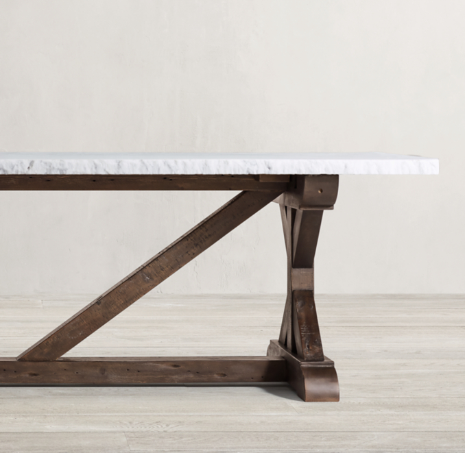 Salvaged Wood & Marble X-Base Rectangular Dining Table