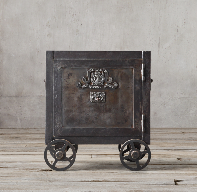 19th C. Mercantile Iron Safe Side Table