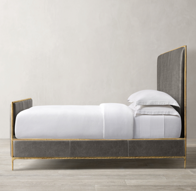 Thaddeus Leather Panel Bed with Footboard