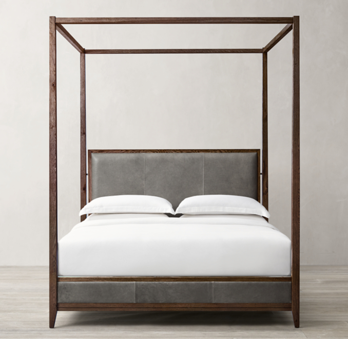 Cayden Campaign Leather Panel Canopy Bed