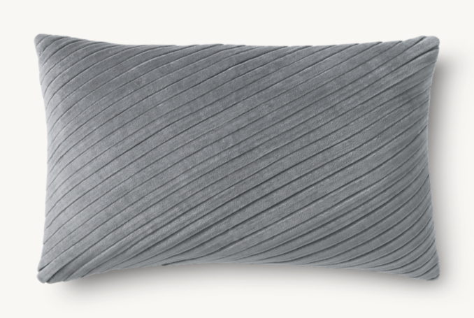 Tucked Cotton Velvet Diagonal Pillow Cover - Lumbar | RH
