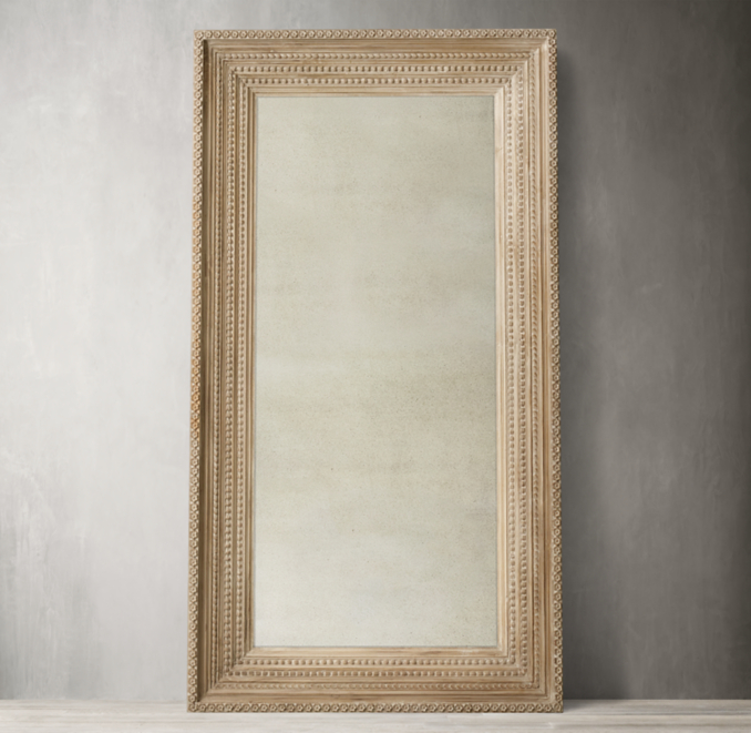 19th C. Hand-Carved Antiqued Glass Floor Mirror