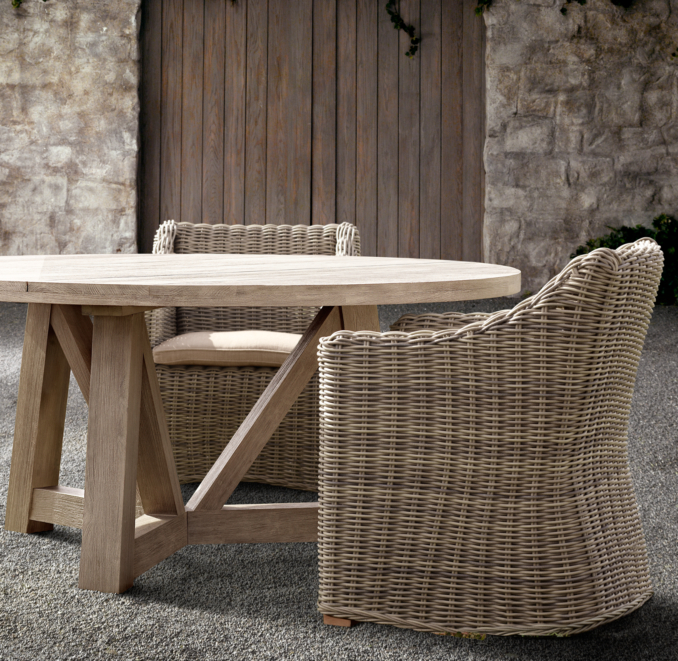 68" Provence Beam Round Dining Table (Set of Table and 6 Armchairs)