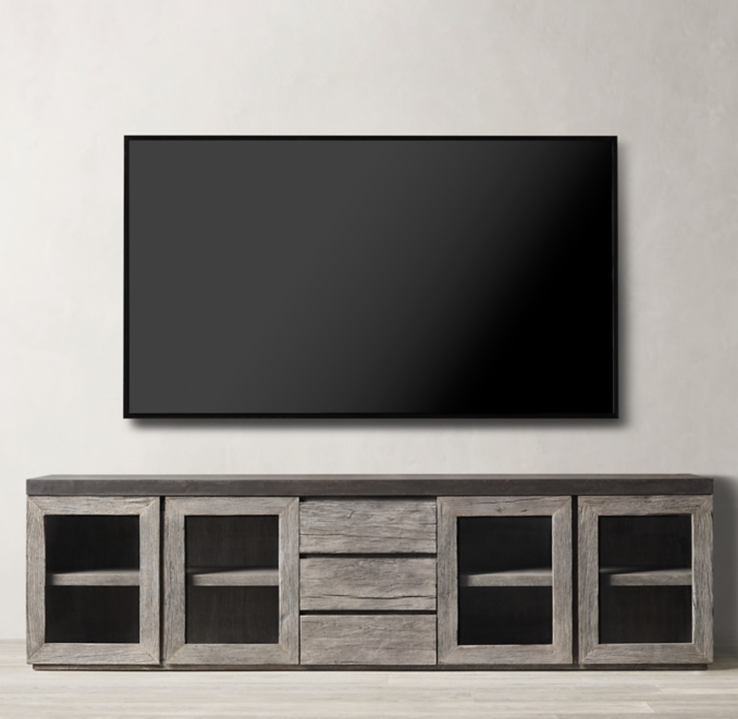 Ridgeline Glass 4-Door Media Console With Drawers