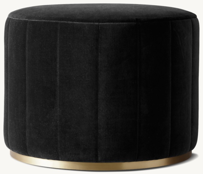 Rex Channel-Tufted Round Ottoman - Metal Base