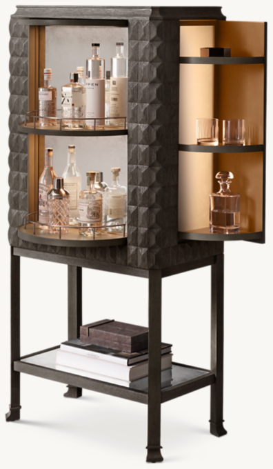 Italian Geometric Oak Tall Bar Cabinet