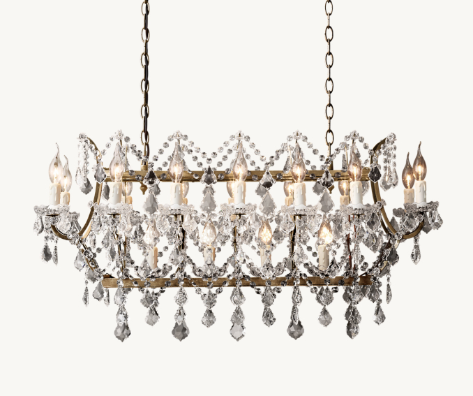 19th C. Rococo Iron & Crystal Rectangular Chandelier 40" | RH