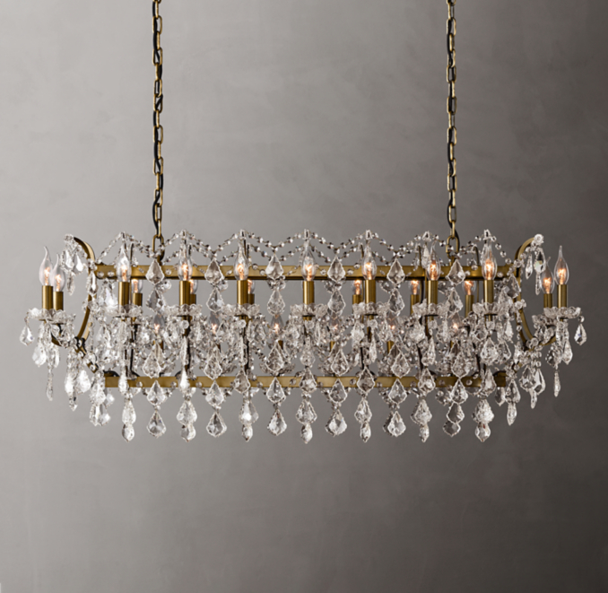 19th C. Rococo Iron & Crystal Rectangular Chandelier 52"