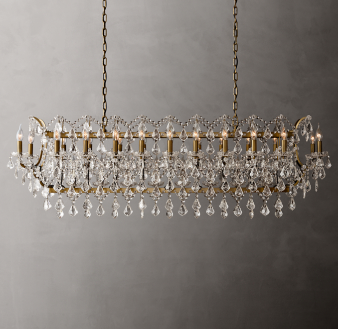 19th C. Rococo Iron & Crystal Rectangular Chandelier 63"