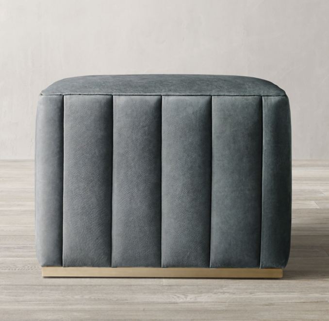 Rex Channel-Tufted Rectangular Leather Ottoman - Metal Base
