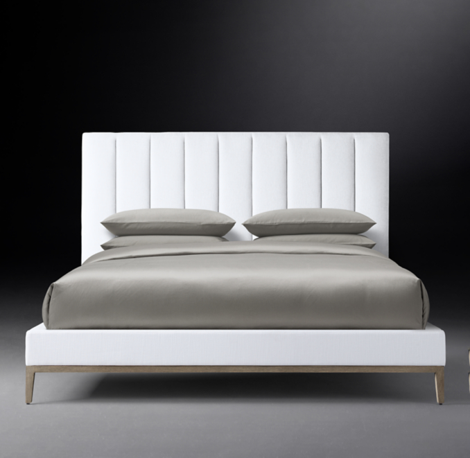 Italia Fabric Vertical Channel Panel Platform Bed - Oak Base