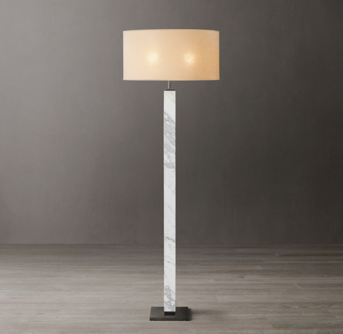 Square Column White Marble Floor Lamp
