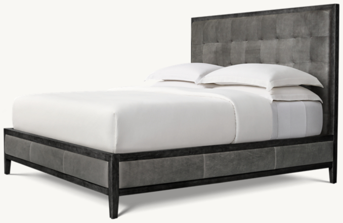 French Contemporary Leather Box-Tufted Panel Bed | RH