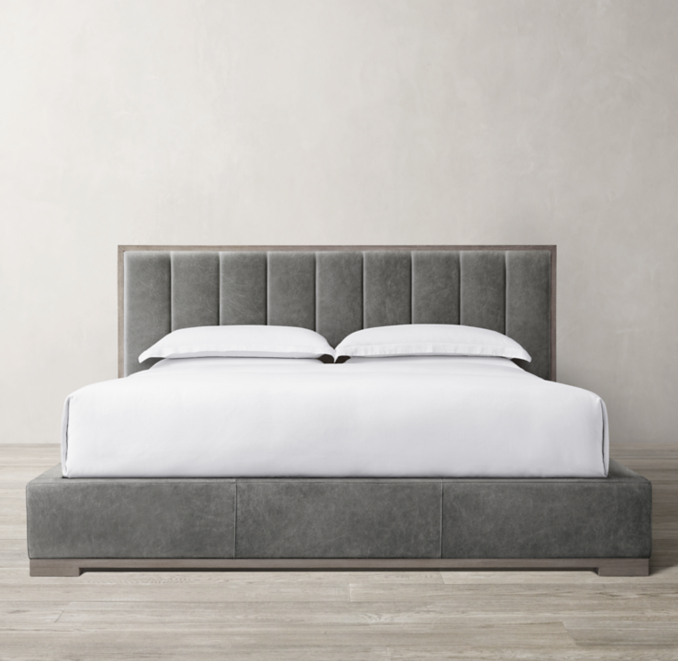 Modena Leather Framed Vertical Channel Panel Platform Bed