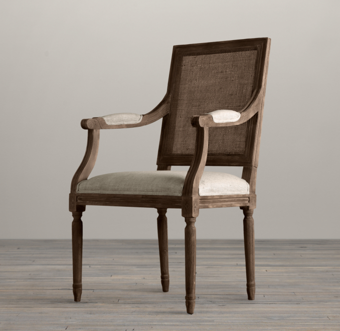 Vintage French Square Cane Back Fabric Armchair