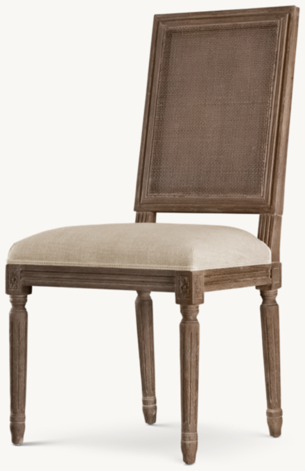 Vintage French Square Cane Back Fabric Dining Side Chair | RH