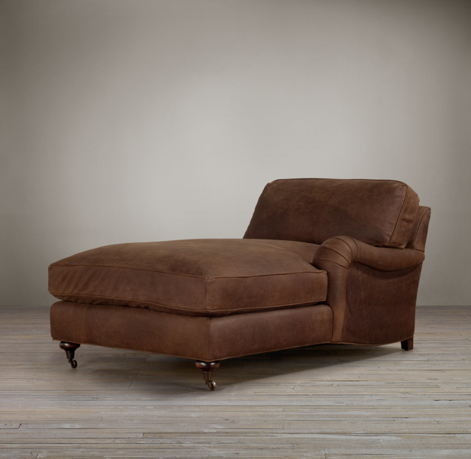 English Roll Arm Leather Right-Arm Chaise
