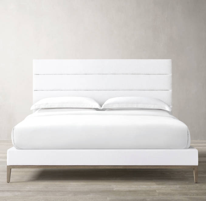 Italia Fabric Horizontal Channel Panel Platform Bed - Oak Base