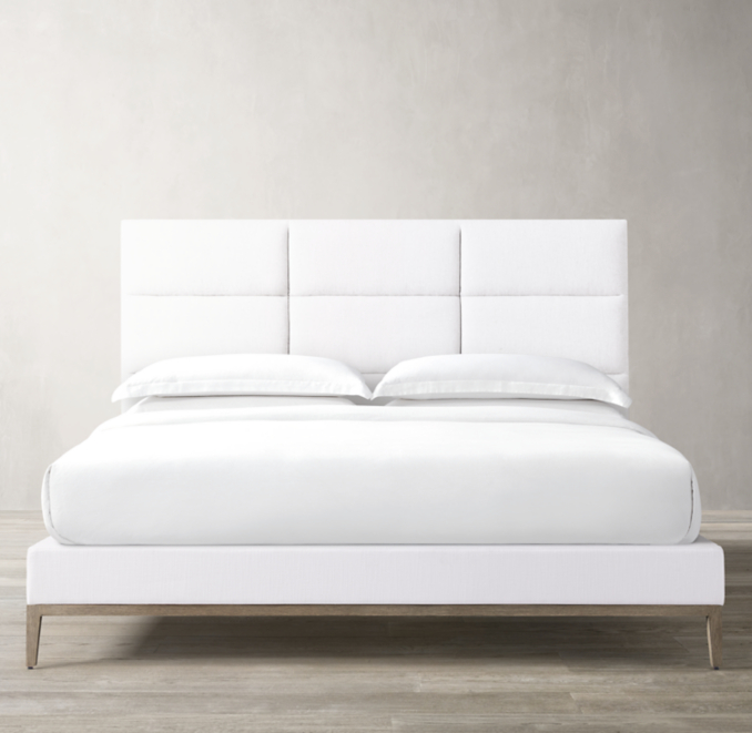 Italia Fabric Rectangular Channel Panel Platform Bed - Oak Base