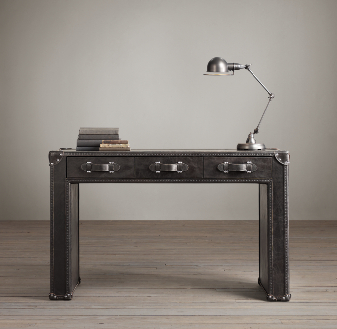 Mayfair Steamer Trunk 3-Drawer Desk - Old Black Saddle