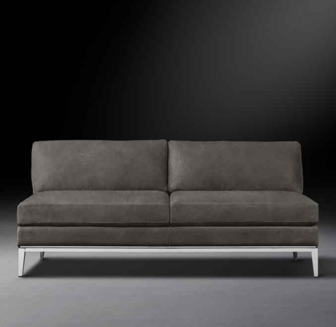 Italia Slope Arm Leather Armless Sofa - Metal Base