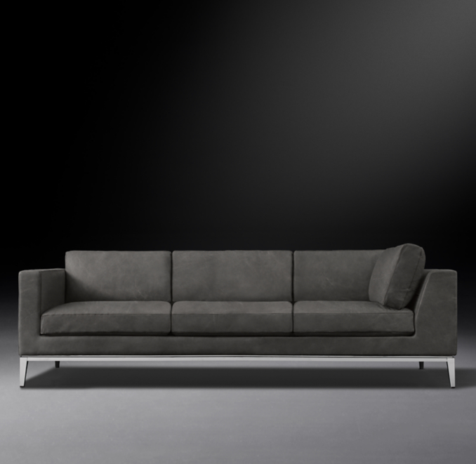 Italia Shelter Arm Leather Left Arm Return Sofa - Metal Base