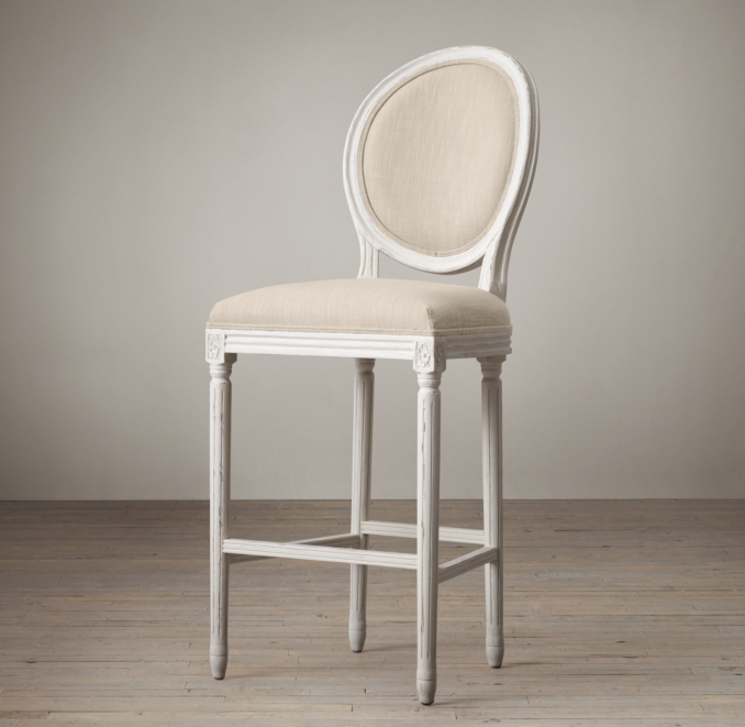 Vintage French Round Fabric Bar & Counter Stool