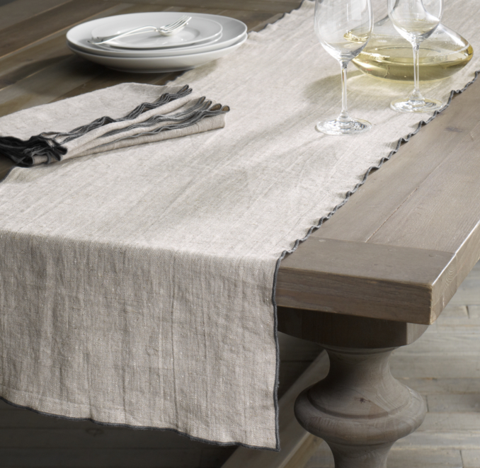 European Textured Linen Satin Stitch Runner