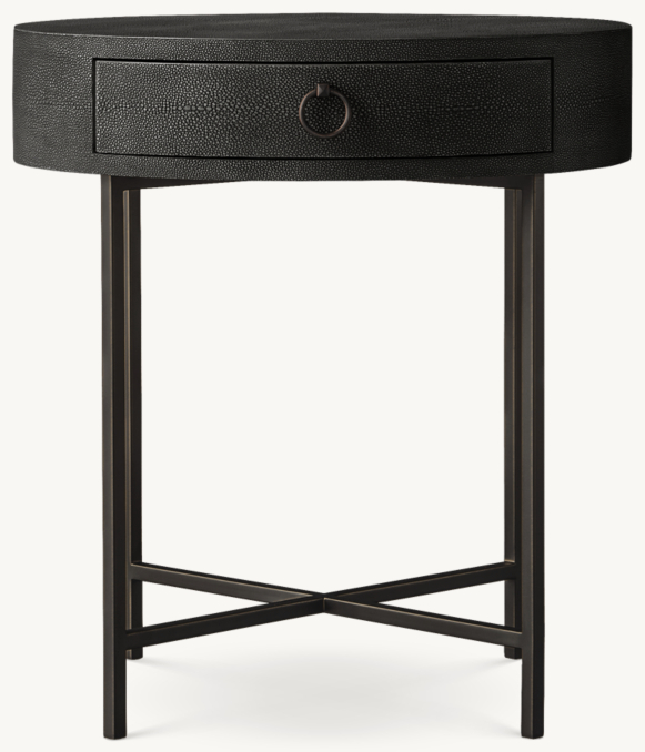 Graydon Shagreen Round Bedside Table With Metal Base