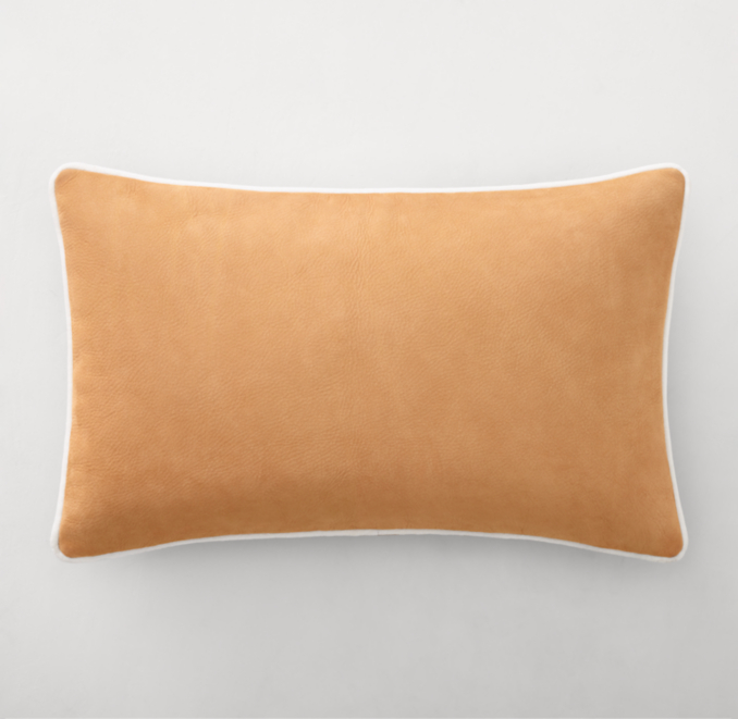 Italian Veneto Leather with Velvet Piping Pillow Cover - Lumbar