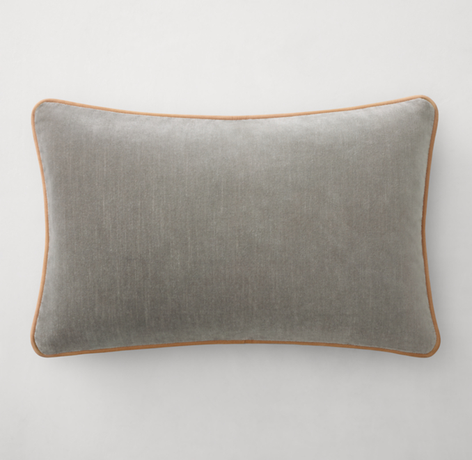 Velvet with Italian Veneto Leather Piping Pillow Cover - Lumbar