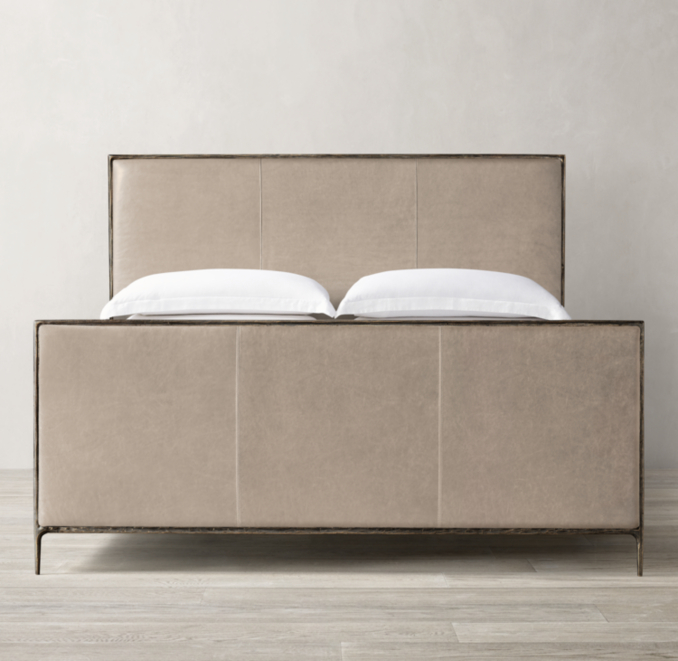 Thaddeus Leather Panel Bed with Footboard