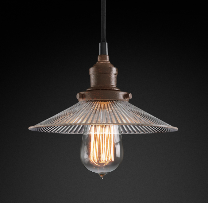 20th C. Factory Filament Ribbed Glass Single Pendant