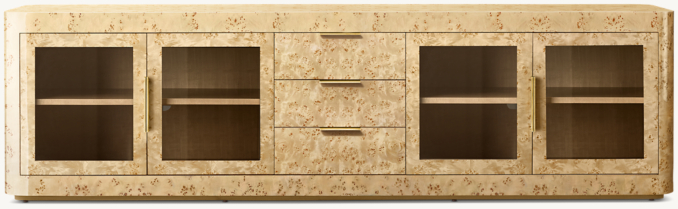 Bardot Burl Glass 4-Door Media Console With Drawers | RH