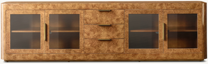 Bardot Burl Glass 4-Door Media Console With Drawers | RH