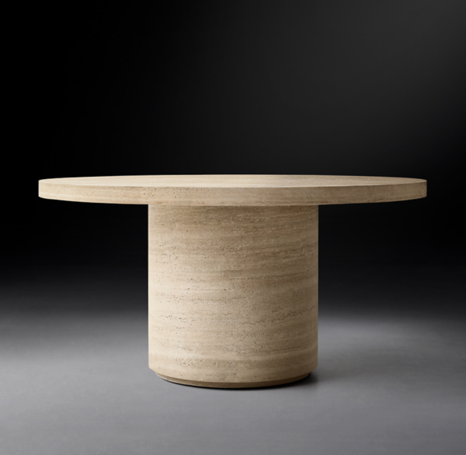 Italian Travertine Plinth Round Dining Table | RH
