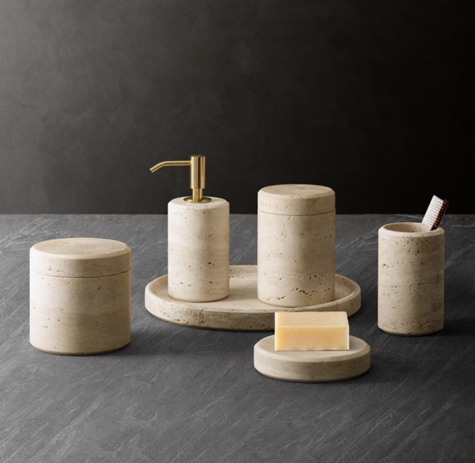 Italian Travertine Bath Accessories - Classico with Polished Brass accents