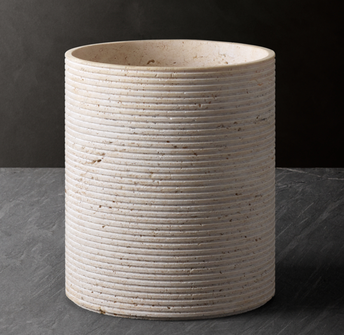Ribbed Travertine Wastebasket - Bianco