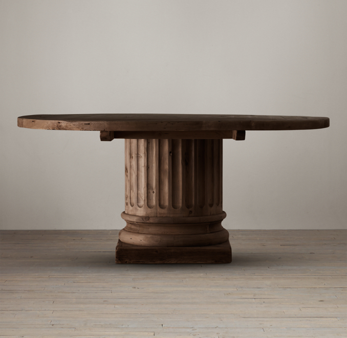 Salvaged Wood Architectural Column Round Dining Table - Salvaged Brown