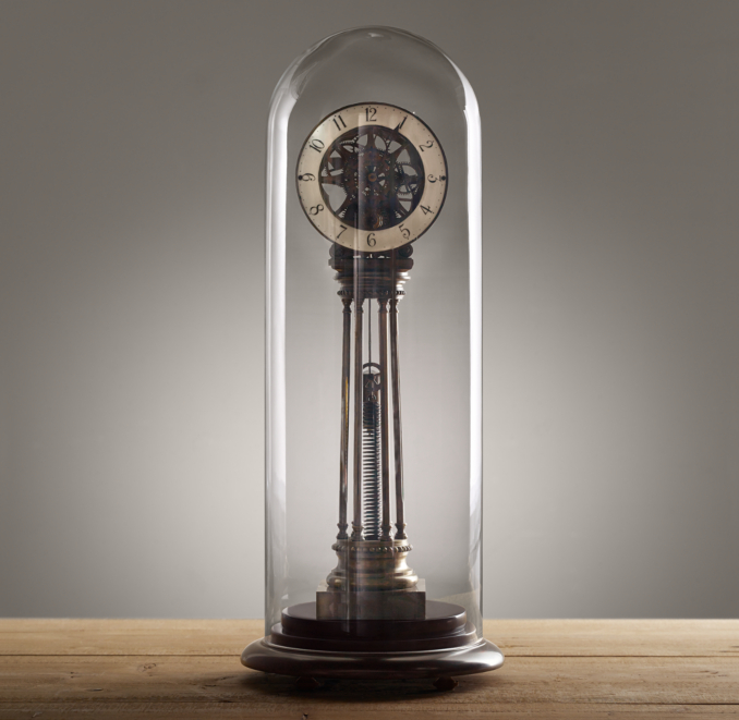 19th C. French Column Spring Clock Cloche