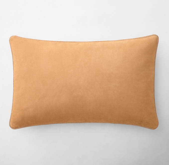 Italian Veneto Leather with Velvet Piping Pillow Cover - Lumbar