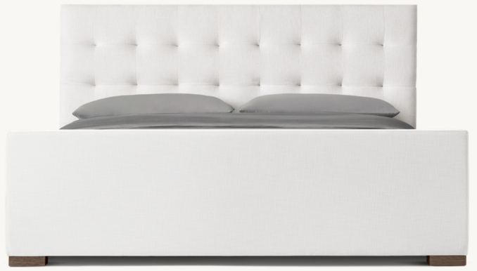 Modena Fabric Box-Tufted Panel Platform Bed with Footboard