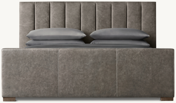 Modena Leather Vertical Channel Panel Platform Bed with Footboard